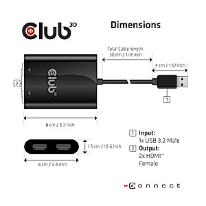 Club3D CSV-1474 USB 3.2 Gen1 Type A to HDMI Dual Monitor 4K60Hz