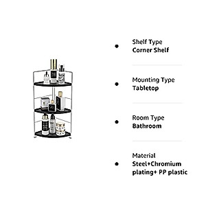 JANUS LiANG 3-Tier Corner Bathroom Organizer Countertop - Makeup Perfume Storage Standing Shelf Bathroom Tray or Kitchen Spice Rack, Black and Silver