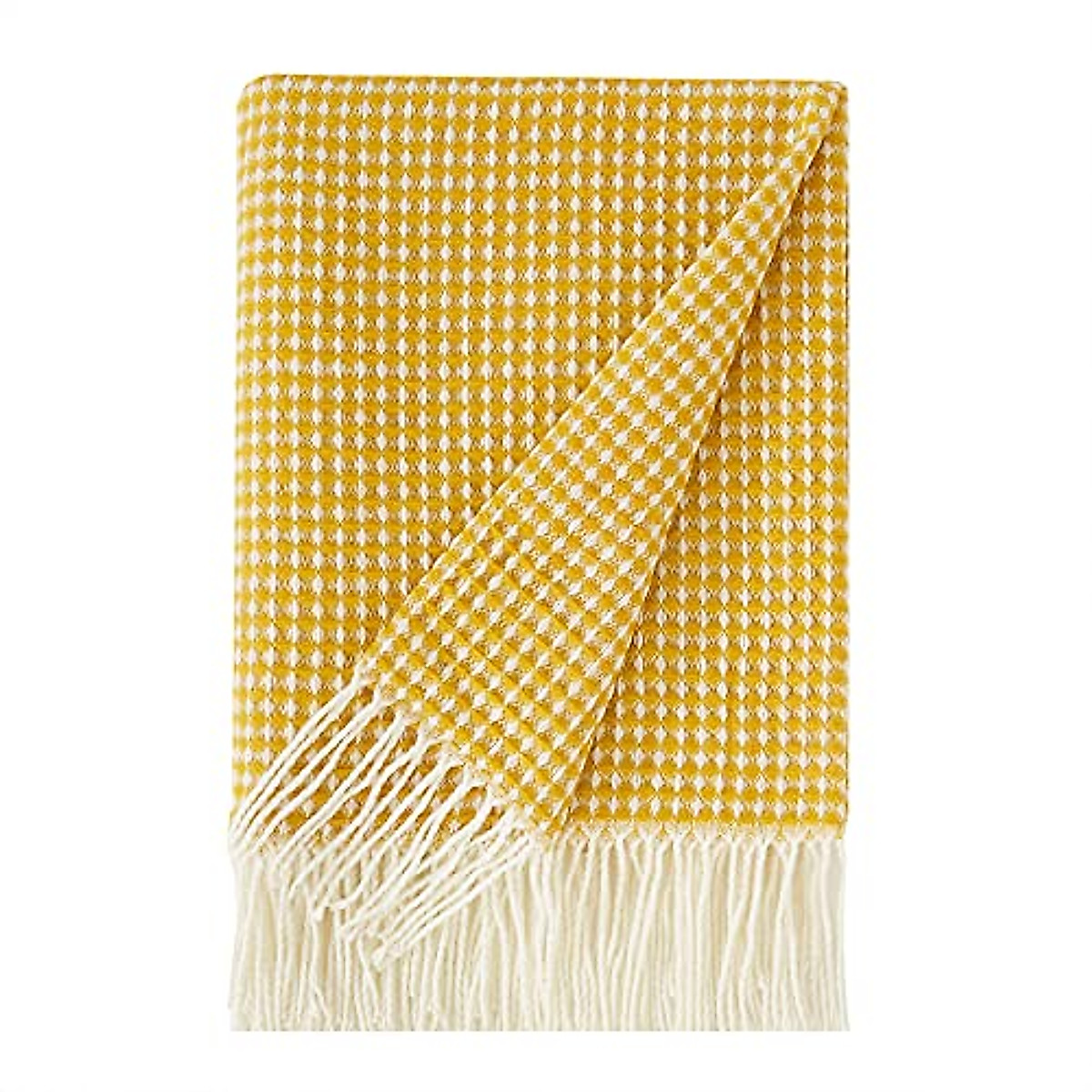 PHF Acrylic Waffle Weave Knit Throw Blanket 50 x 60 inches, Lightweight Soft Cozy Decorative Woven Blanket with Tassels for Couch, Bed, Sofa, Chair, Home Travel, Suitable for All Seasons, Ginger