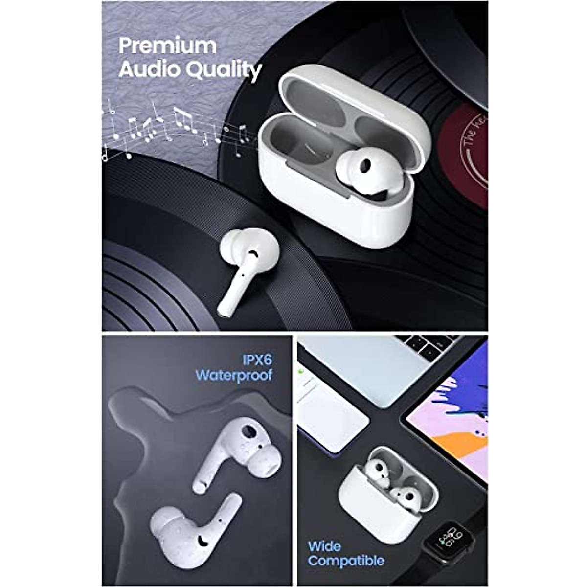 PANKELA Wireless Earbuds, Bluetooth 5.3 Headphones with Stereo HD Mics, Wireless Headphones ENC Noise Cancelling Earbuds, 30H Playtime Sports for iOS Andoird