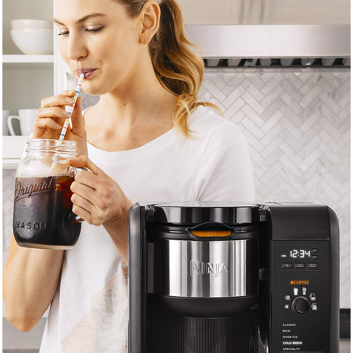 Ninja Hot and Cold Brewed System, Auto-iQ Tea and Coffee Maker with 6 Brew Sizes, 5 Brew Styles, Frother, Coffee & Tea Baskets with Glass Carafe (CP301)