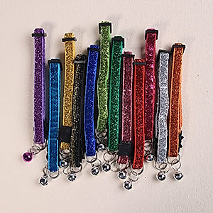 XIMA 12PCS Cat Collars with Bell,Pet Collar, Breakaway Cat Collar,Sequin Collars for Small Dogs,Camouflage Pattern for Cat and Dog (Sequin Designs-12pcs)