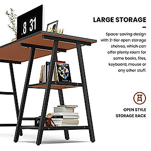 Foxemart Trestle Computer Desk 47 Inch Study Writing Home Office Desk with Storage Shelves, 2-Tier 47” Modern Sturdy PC Laptop Gaming Desk, Multifunctional Wooden Work Table, Black