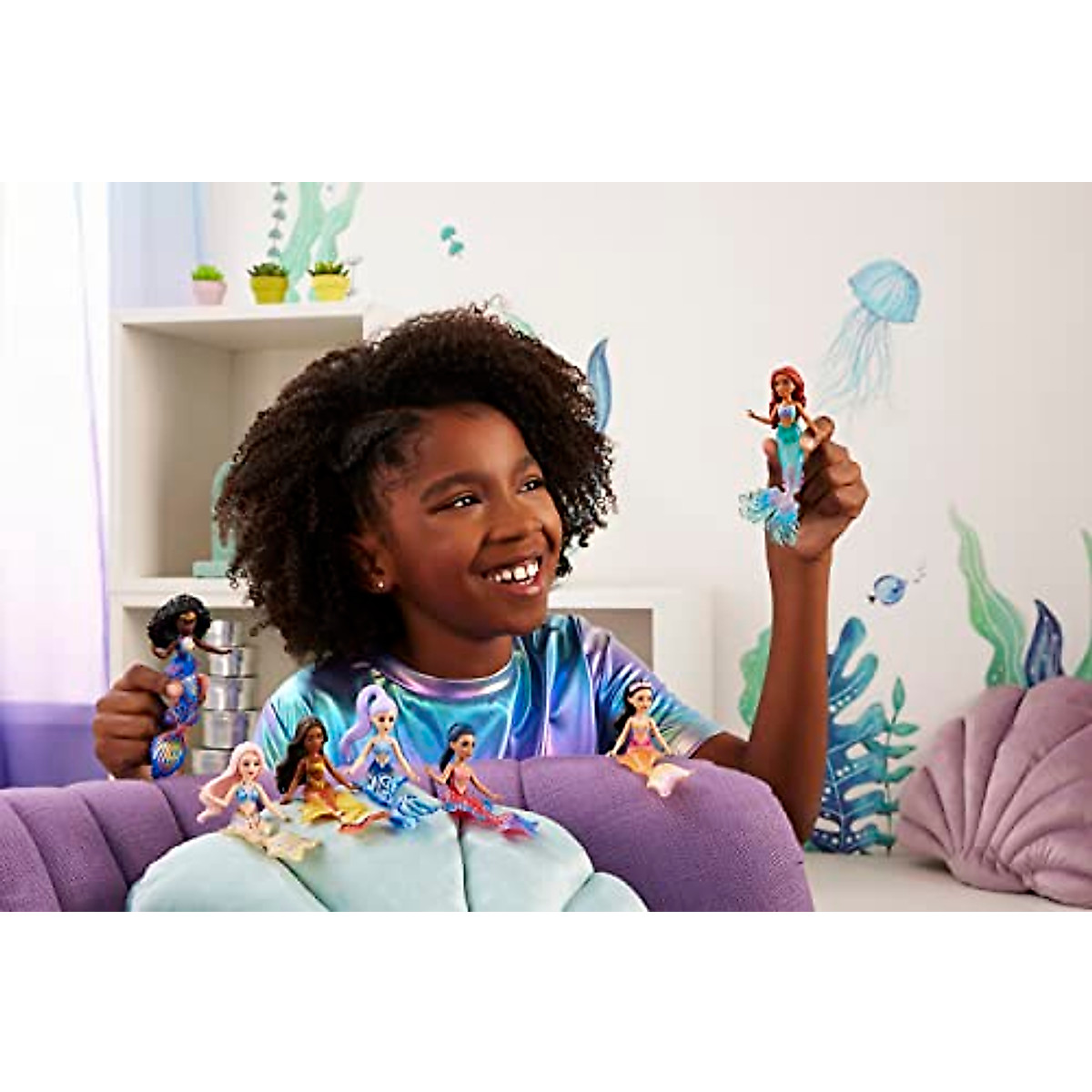 Disney The Little Mermaid Ariel and Sisters Small Doll Set, Collection of 7 Mermaid Dolls, Toys Inspired by The Movie