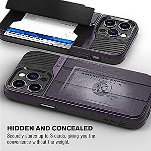 VENA vCommute Wallet Case Compatible with Apple iPhone 14 Pro Max (6.7"), (Military Grade Drop Protection) Flip Leather Cover Card Slot Holder with Kickstand - Deep Purple/Black