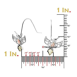 Sterling Silver Hummingbird Earrings, 12k Green and Rose Black Hills Gold for Women