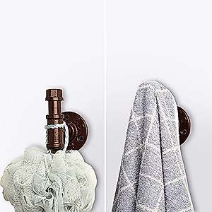 3 Pack Industrial Pipe Bathroom Hardware Accessories Set, Include 2Robe Coat Towel Hook and 1 Towel Ring Threaded Wall Mounted Rustic Decor Accessories Kit(Bronze)
