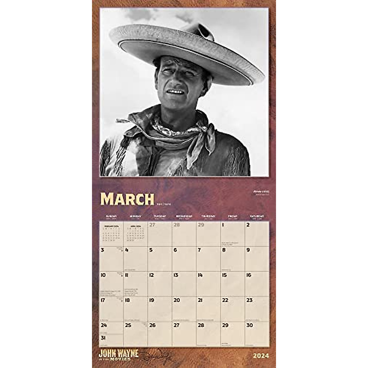 John Wayne in the Movies OFFICIAL | 2024 12 x 24 Inch Monthly Square Wall Calendar | BrownTrout | USA American Actor Celebrity Duke