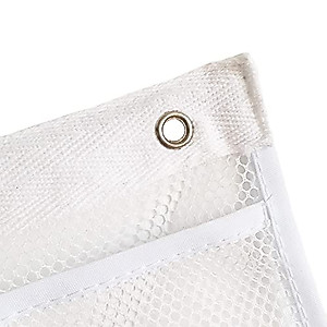 Sainal White Mesh Shower Caddy Organizer with 6 Pockets and 4 Rings/Hooks Hanging on Shower Curtain Rod for Bathroom supplies, Save Space,Storage Bag for Toys