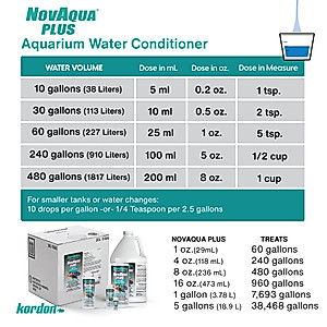 Kordon NOVAQUA Plus - Freshwater & Saltwater Aquarium Water Conditioner – Instantly Detoxifies Chlorine, Chloramines, & Heavy Metals, Replaces Fish Slime Coat, Reduces Fish Stress, 16 Ounces