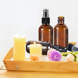 STARSIDE 12 Pack (120 ml) 4oz Amber Glass Spray Bottles with Fine Mist Sprayer & Dust Cap for Essential Oils, Perfumes,Cleaning Products.Included 1 Brush,2 Funnels,2 Droppers & 18 Labels.