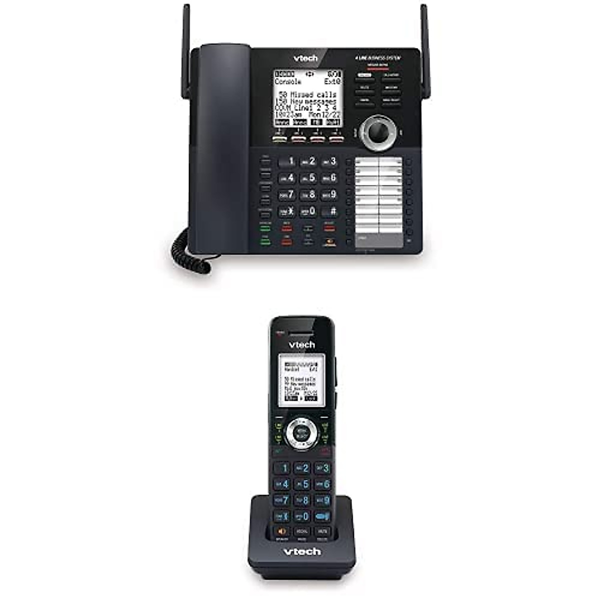 Bundle of VTech AM18447 Main Console 4-Line Expandable Small Business Office Phone System + AM18047 VTech Accessory Handset for VTech AM18447 Small Business System, Black