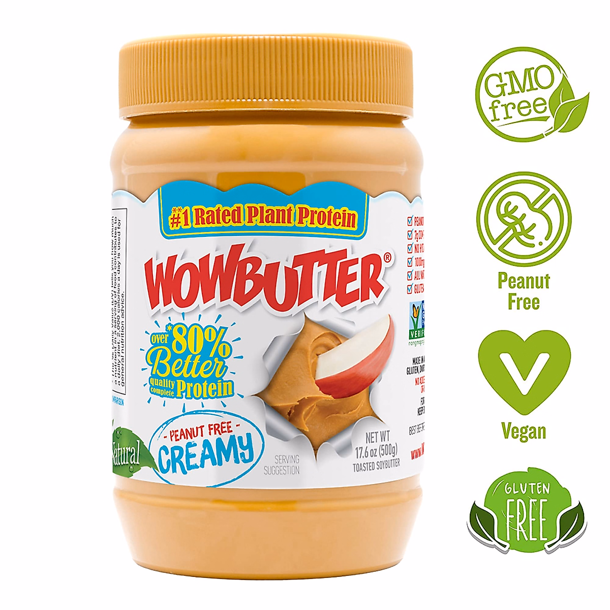 Peanut Free Tree Nut Free Natural No Stir Spread – WOWBUTTER – Award Winning Vegan Plant Protein Food made with Non-GMO verified Whole Soy – (Creamy, 1.1 Pound (Pack of 6))