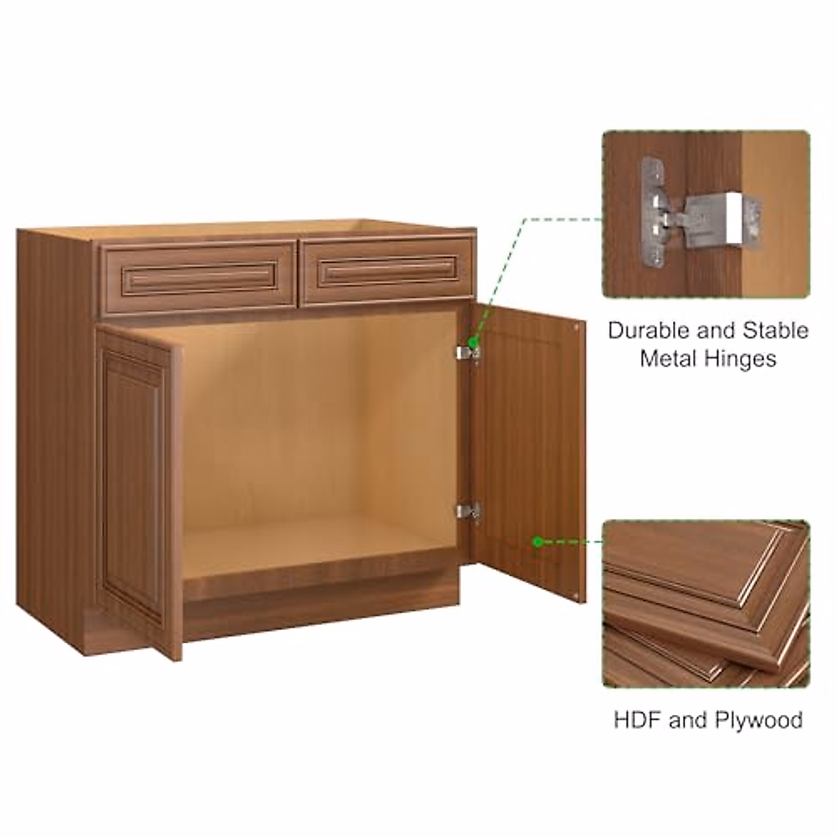 ROOMTEC 36" Assembled Bathroom Vanity Sink Cabinet & Kitchen Base Cabinet, Large Capacity Single Sink Storage with Soft-Close Doors & Decorative Drawer, Versatile for Bathrooms, Kitchens, Laundry