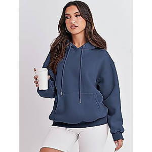 ANRABESS Women's Oversized Hoodies Long Sleeve Fleece Sweatshirts Solid Casual Hooded Pullover Kangaroo Pockets Loose Lightweight Fall Tops Y2K Clothes A1072dianlan-S Navy Blue