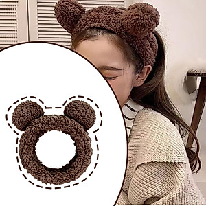 CNSSKJ Spa Headband for Women Girls Cute Bear Ears Hair Bands Puffy Bear Ears Elastic Headband Face Washing Makeup Non-slip Headband (Brown)