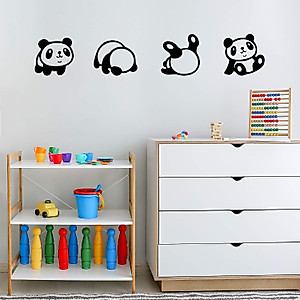 Set of 4 Vinyl Wall Art Decal - Little Pandas - from 7" x 7" Each - Super Cute Cool Adhesive Sticker Animal Design for Baby Kids Room Nursery Playroom Bedroom Bathroom Classroom Decor