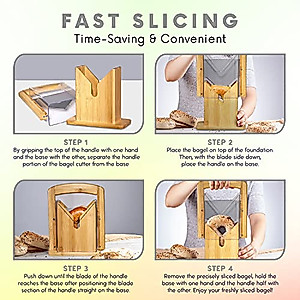 Bamboo Bagel Slicer - Guillotine Bagel Cutter with Clear Safety Shield, Non Stick Blade and Easy Grip Handle - Bread Slicer for Homemade and Commercial Buns, Muffins and Rolls (By Homeries)