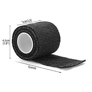 BAMTTOO 10 Pack Self Adhesive Bandage Wrap Black 2" X 5 Yards Black Athletic Tape Tattoo Grip Tape Wrap Ankle Tape Cohesive Bandage Wrap