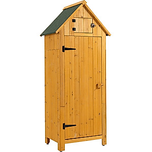 Royard Oaktree Outdoor Storage Cabinet Wooden Garden Storage Shed Outside Vertical Shed with Adjustable Shelves and Lock Tall Tool Shed Organizer for Outside, Backyard and Patio,Natural