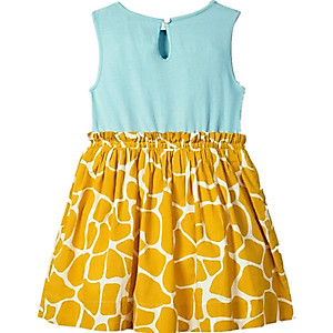 HILEELANG Toddler Girl Dress Casual Summer Short Sleeve Cotton Yellow Deer Party Elastic Waist Twinly Swing Dresses 3T