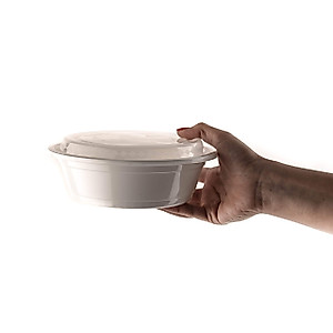 EcoQuality Meal Prep Containers [10 Pack] White Round Bowls with Lids, Food Storage Bento Box, Microwavable,Premium,Stir Fry | Lunch Boxes | BPA Free | Freezer/Dishwasher Safe | Disposable (16 oz)