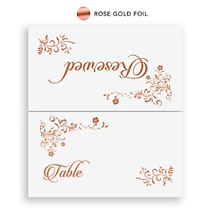 Reserved Table Signs Cards Rose Gold Foil, 20-Pack Table Tent, VIP Place Card, Reserved Rose 5
