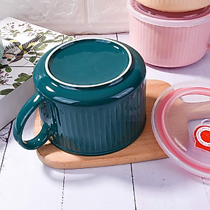 LMRLCS Microwavable Soup Bowl with Handle and Lid, 30.4 OZ Cereal Bowls for Oat Instant Noodles, Snacks (Green)