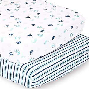 The Peanutshell Nautical & Striped Crib Sheets for Baby Boys or Girls | Unisex 2 Pack Set