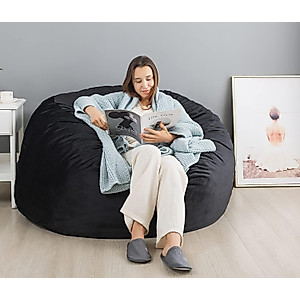 WhatsBedding Bean Bag Chairs for Adults Filled with Memory Foam, Large Bean Bag Sofa, Furniture Bag with Soft Dutch Velvet Cover,Black, 3 FT