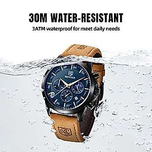 BY BENYAR Men's Watches Waterproof Sport Military Watch for Men Multifunction Chronograph Black Fashion Quartz Wristwatches Calendar with Leather Strap