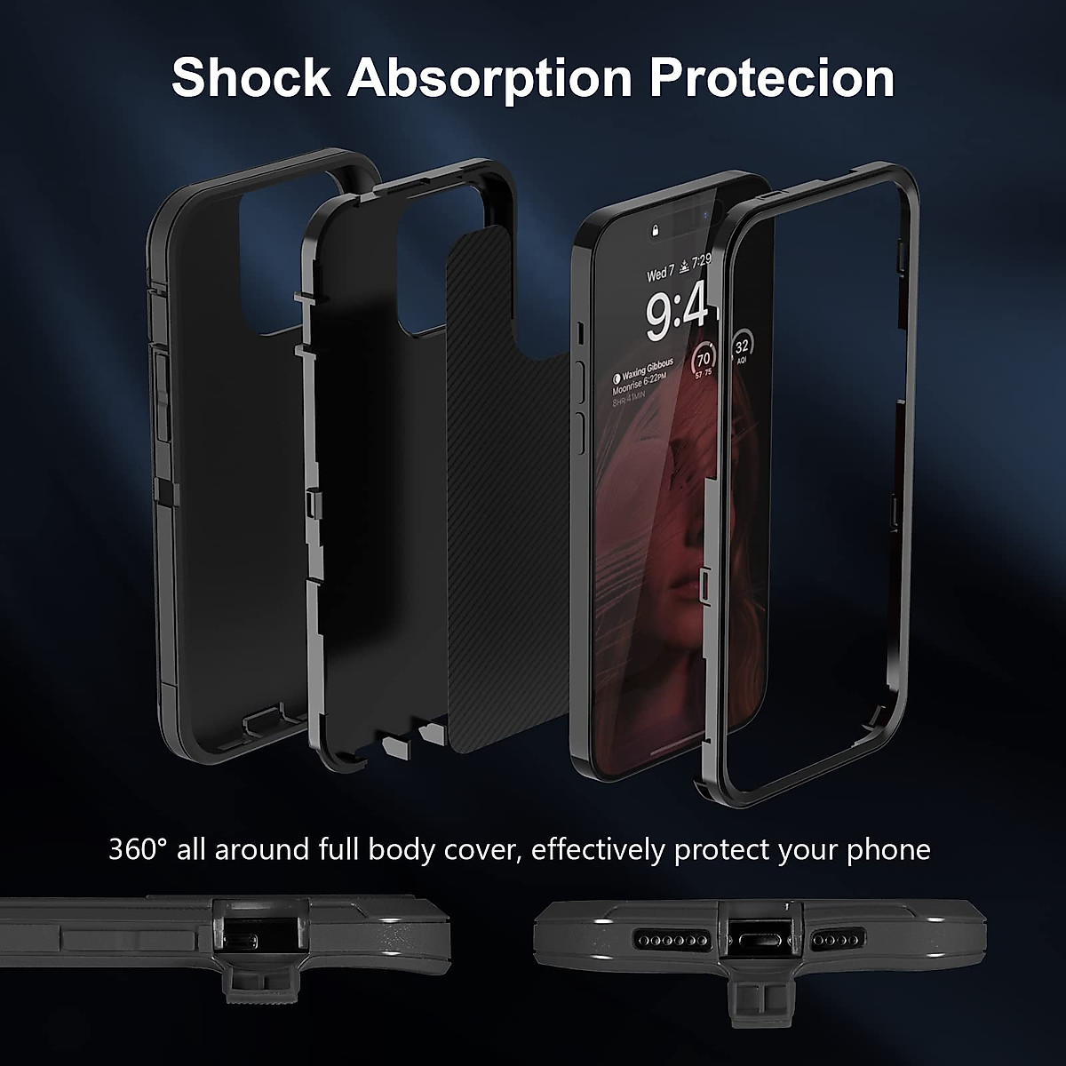 Case Compatible with iPhone 14 Pro Max, Heavy Duty Protective Black Phone Case, Full Body Shockproof Durable Silicone Rubber with Hard PC Rugged Sturdy Phone Cover for 14 Pro Max 6.7 Inch. (Black)