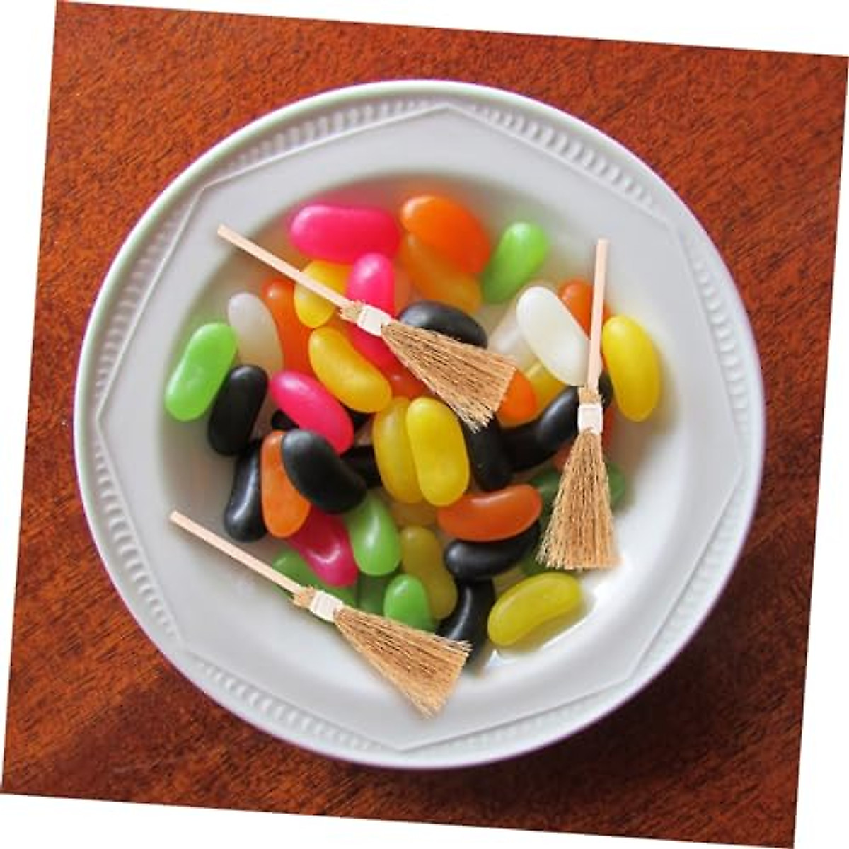 KOMBIUDA 24 Pcs Halloween Broom Decor Mini Broom for Dollhouse Straw Halloween Hanging Ornaments Halloween Witch Broom Cauldron Dollhouse Broomsticks Doll Brooms Small Yellow Miscanthus