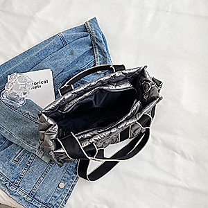 JQWSVE Large Puffy Tote Bag for Women, Lightweight Quilted Cotton Padded Shoulder Bag, Down Handbag Crossbody Bag