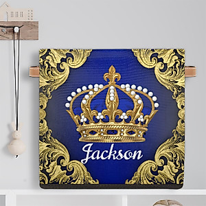 RIRIX Personalized Storage Bin, Custom Storage Baskets for Organizing with Handles, Foldable Storage Box for Closet Cloth Baskes Toy Blue Gold Prince Crown