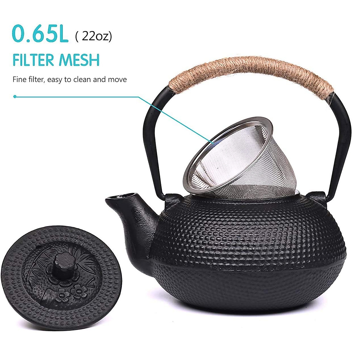 Cast Iron Mat with Rubber Pegs/Feet for Japanese Tea Kettle Cast Iron Teapot Black Trivet 5.3in