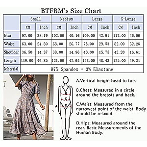 BTFBM Women's 2023 Summer Casual Boho Dress Floral Print Tie V Neck Short Sleeve Elastic Waist A-Line Midi Beach Dresses(Floral Blue, Large)