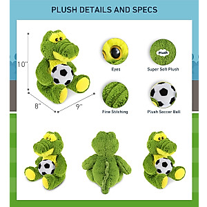 DolliBu Sitting Green Alligator Stuffed Animal with Soccer Ball Plush - Soft Huggable Alligator Playtime Plush Toy, for Kids and Adults - 12 Inches