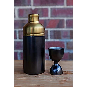 Alchemade Midcentury Modern Nickel & Brass Cocktail Shaker and Jigger Set - Quality Black & Gold Professional Bar Tools - for Mixed Drinks & Cocktails