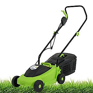 HKLGorg Electric Lawn Mower, 13-Inch 12 Amp Corded Push Mower with 3-Position Height Adjustment, 25L Collection Box, Corded Folding Handle, Electric Dethatcher for Yard, Lawn and Garden Care (Green)