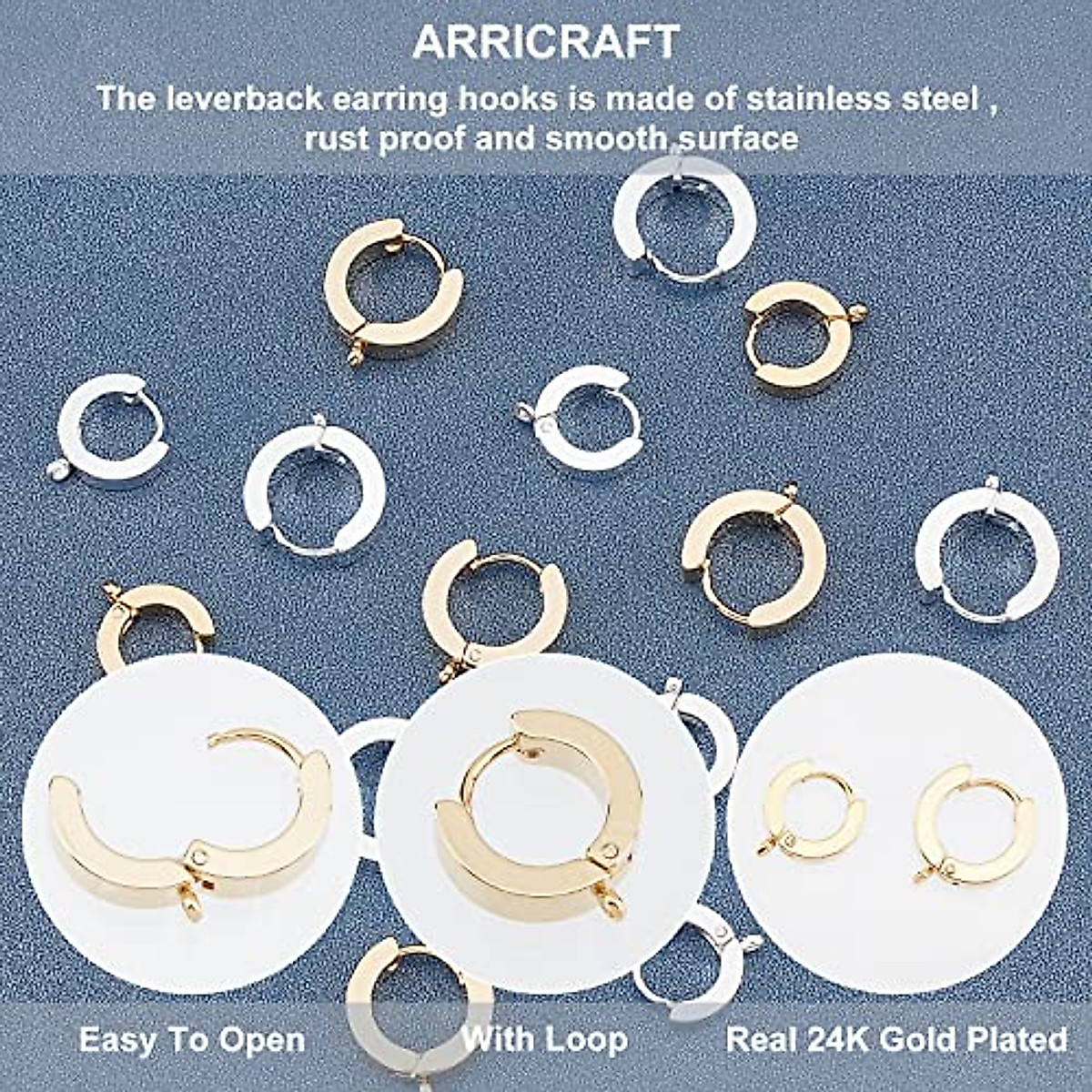 arricraft 16 Pcs 2 Colors Huggie Hoop Earrings Findings, Stainless Steel Leverback Earwires Findings with Open Loop Rings Earrings Components for DIY Earrings Jewelry Making