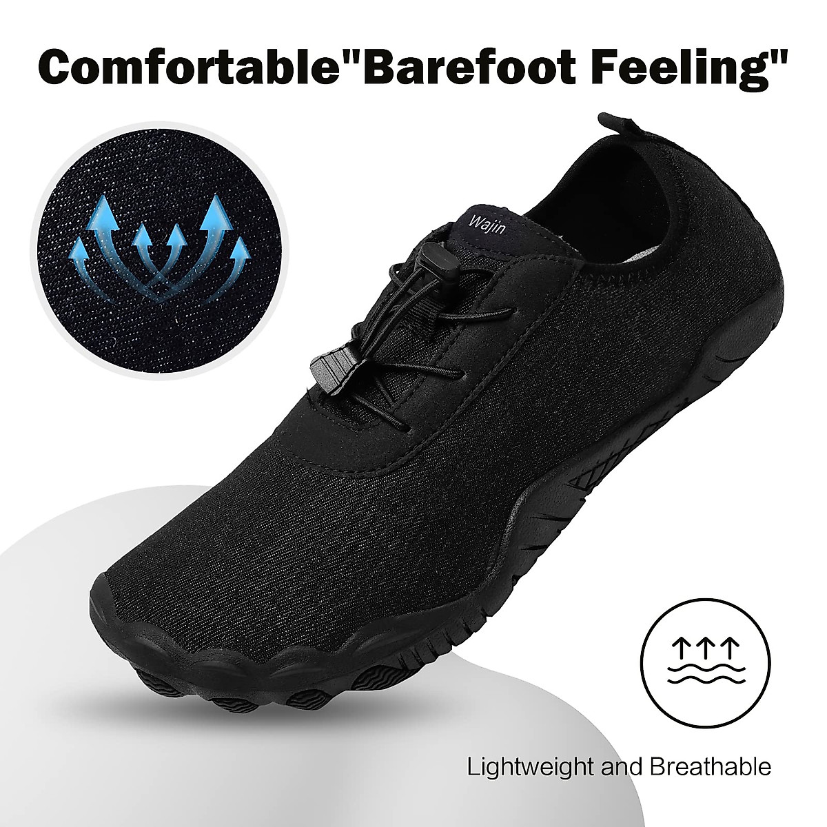 Wajin Barefoot Minimalist Sneakers for Men and Women Zero Drop Sole Wide Toe Box Cross-Training Gym Trail Running Shoes Black