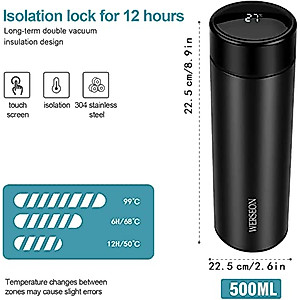 Water Bottle, Tea Infuser Bottle Thermoses Water Bottle, Travel Mug with Smart LCD Touch Screen, Keep Hot Or Cold, Car Portable Travel Tea Coffee Vacuum Thermoses Cup, Anti-collision, Leak-proof, 18oz