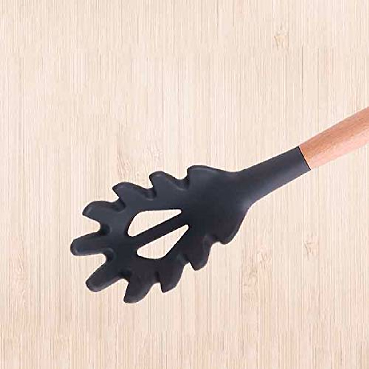 LMMDP Beech Silicone Kitchen Tools Set Cooking Tools Utensils Set Spatula Shovel Soup Spoon with Wooden Handle Special Heat-resistant Design