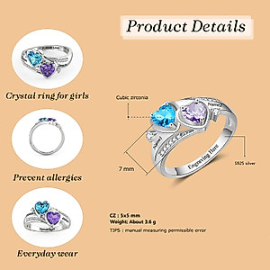 LanM Mothers Day Gifts Mothers Ring with 2 Birthstones Sterling Silver Personalized Mom Ring Custom 2 Name Promise Rings for Women Mothers Day Ring Jewelry for Mom Grandmother