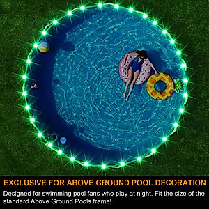 Ehaijia Remote Control LED Lights for Above Ground Pools, 15Ft Submersible Rim Lights, C Battery Box, 16 Color Changing at Night, Waterproof