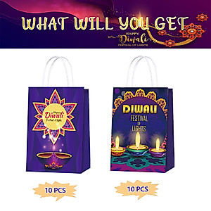 HABDJILTY 20 Pcs Happy Diwali Gift Bags,Festival of Lights Gifts Bags for Birthday Gift Packs Snacks Candy Bags Diwali Party Favor