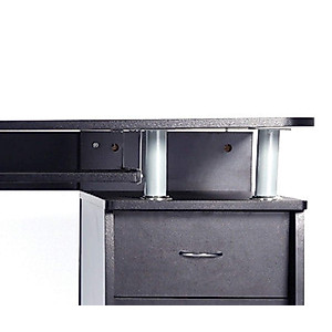 MamiTeam Desk Computer Table Home Office Workstation Laptop Pc Study Furniture Wood Corner Gaming Student Writing Glass New w/Drawer Home Office (Black)