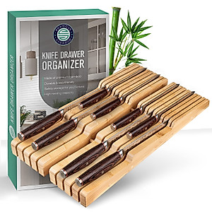 PHAMOUS STORAGE Knife Drawer Organizer - Kitchen Organizer - Knife Block Without Knives - Knife Storage for 10 Knives & Sharpener - High Holding Capacity