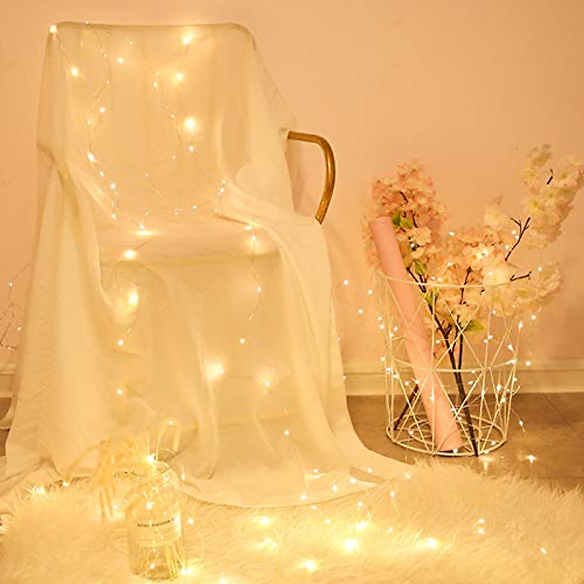 Twinkle Star 33FT 100 LED Silver Wire String Lights Fairy String Lights Battery Operated LED String Lights for Christmas Wedding Party Home Holiday Decoration, Warm White, Pack of 1